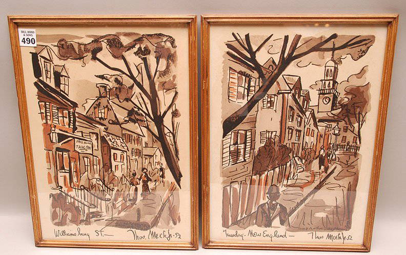 Pair Of Paintings By Thomas Meek (american 20th Century