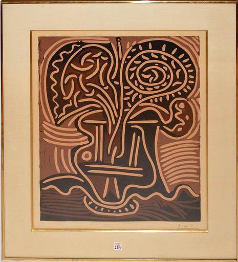 Pablo Picasso (spanish) Linocut , Vase Of Flowers