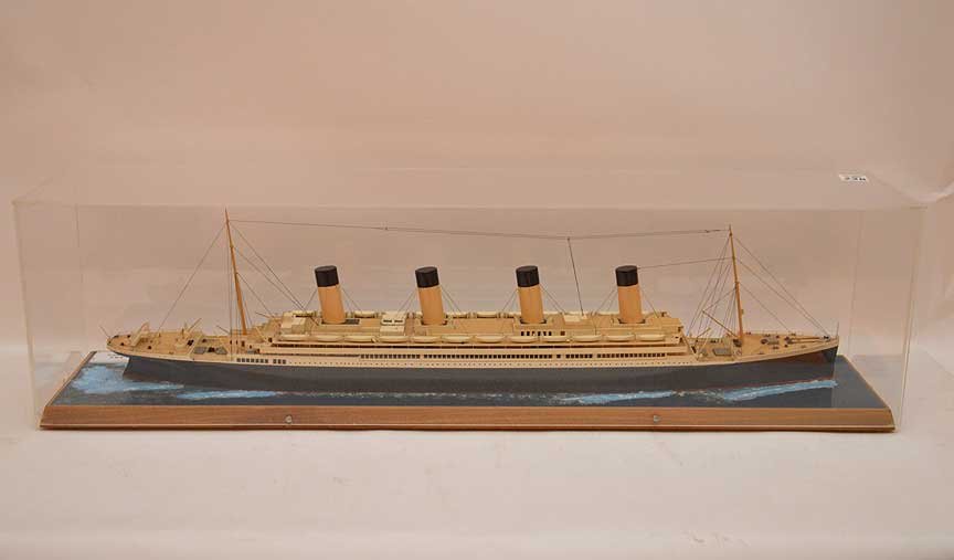 Rms Olympic Model Ship, 28"", 31"" Case, Wood