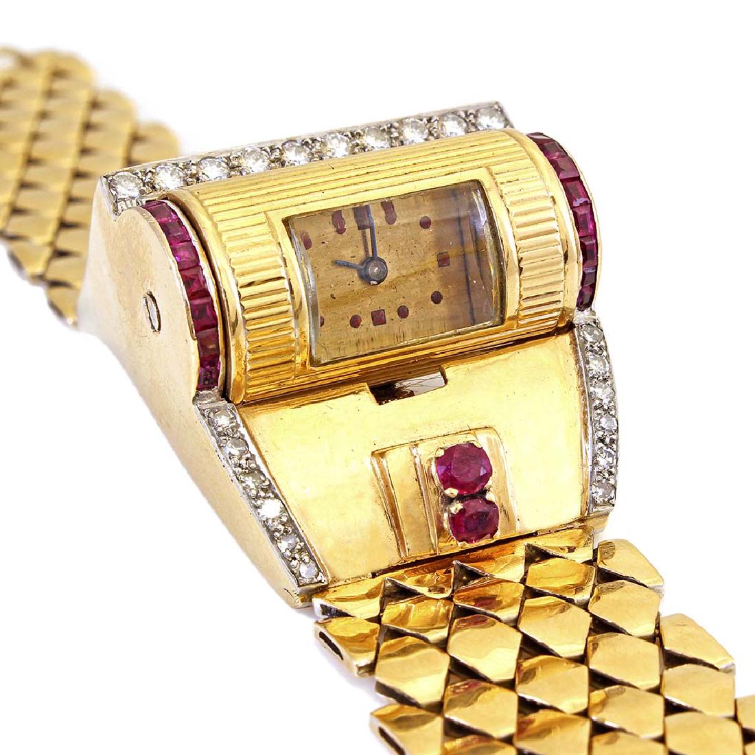 Retro Diamond Ruby 14K Yellow Gold Watch - Oct 13, 2017 | Just Bid, LLC ...