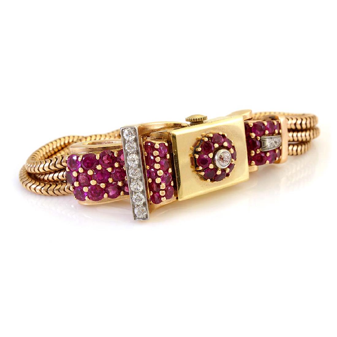 Otto Grun Retro Diamond Ruby 14K Gold Covered Watch