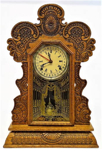 Antique E. Ingraham Carved Oak Gingerbread Clock