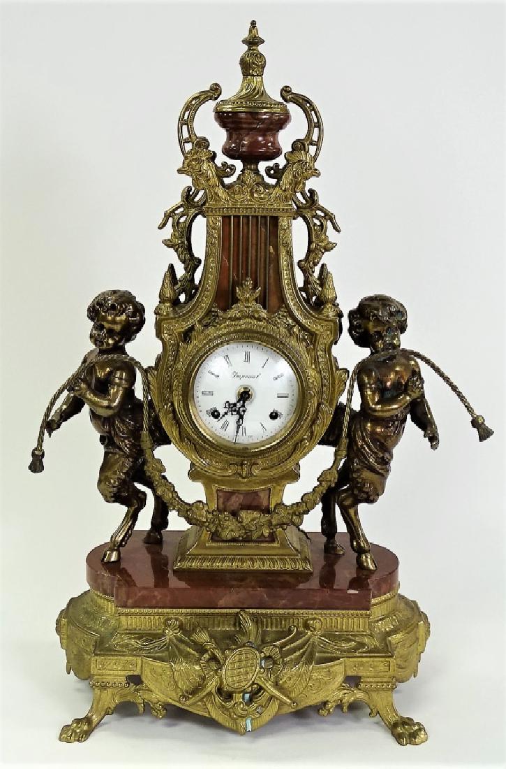 IMPERIAL ITALIAN GILT BRONZE & MARBLE MANTEL CLOCK