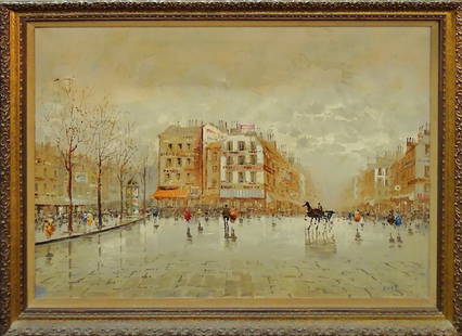 Antonio Devity Paris Street Scene Oil Painting
