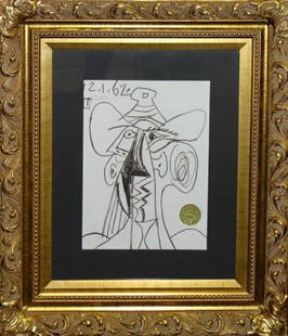Pablo Picasso 'tête De Femme Au Chapeau' Litho