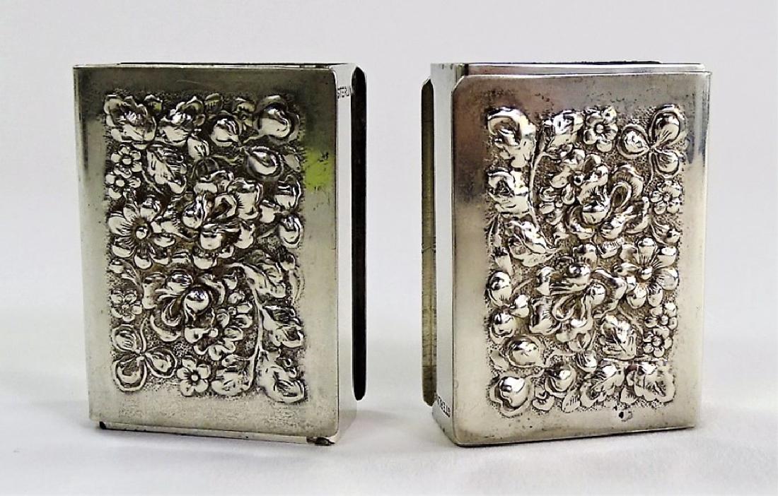 2 Antique Sterling Silver Repousse Match Safes