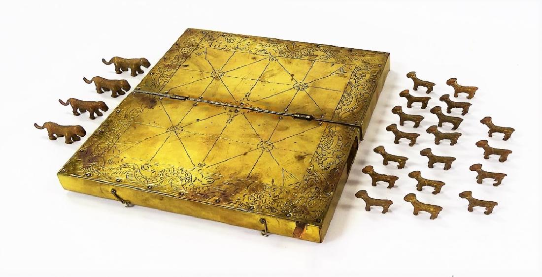 ANTIQUE HINGED BRASS BAGH-CHAL BOARD GAME