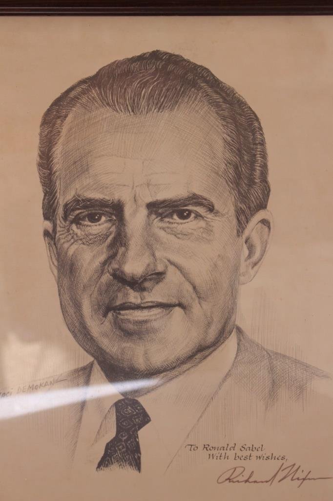 SIGNED RICHARD NIXON PENCIL SIGNED DRAWING