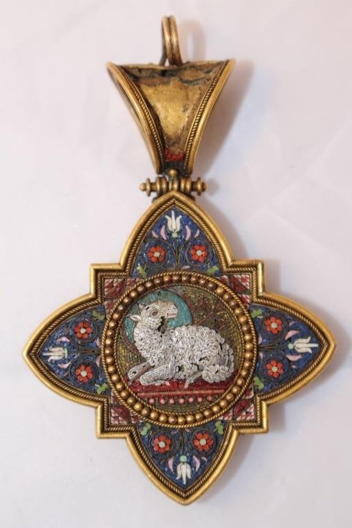19TH C. MICRO MOSAIC & 18KT GOLD MEDAL CASTELLANI