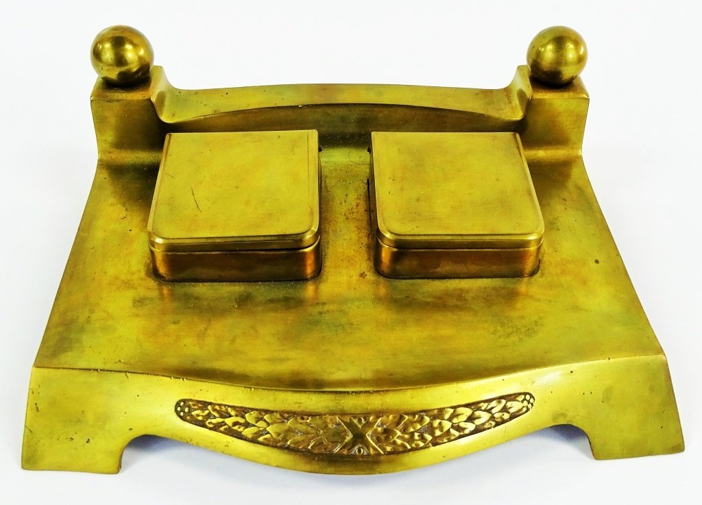 Vintage Brass Double Inkwell Made In Czech