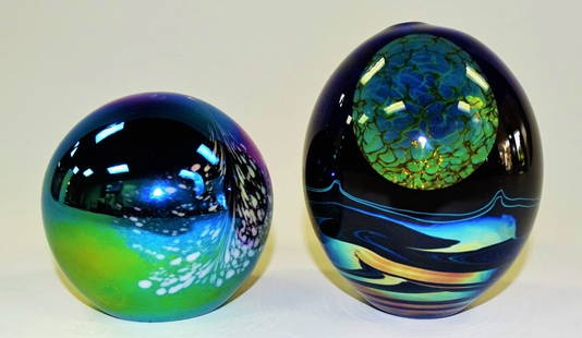 Lot Of 2 Vintage Iridescent Oriental Paperweights