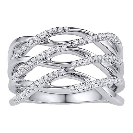 Womens Round Diamond Openwork Crossover Strand Band