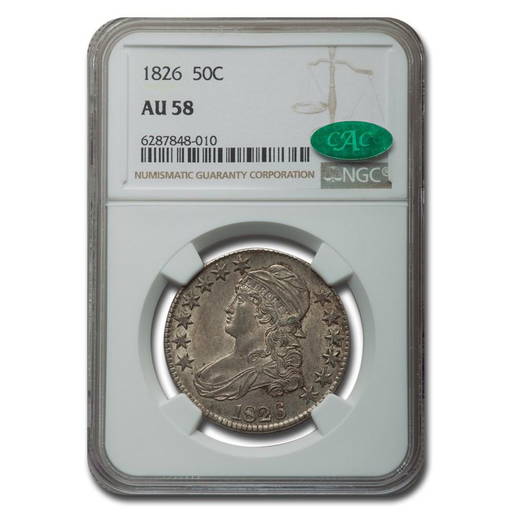 One Pc. 1826 Capped Bust Half Dollar Au 58 Ngc Cac