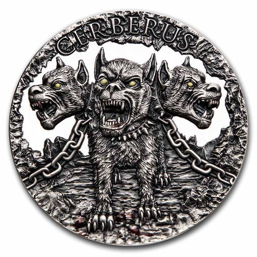 One Pc. 2021 Republic Of Cameroon 2 Oz Silver Mythical Creatures Cerberus