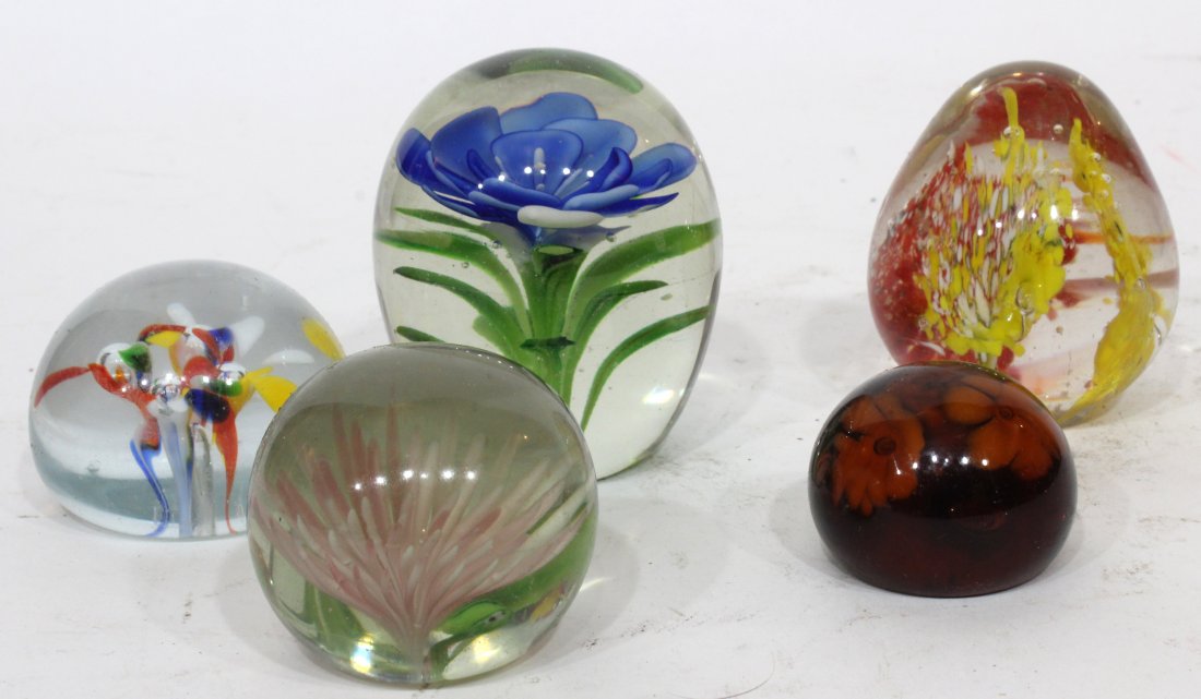 5 Assorted Vintage Glass Paperweights Floral Interiors