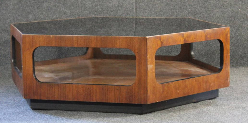 Mid Century Modern Lane Hexagon Coffee Table Glass Top