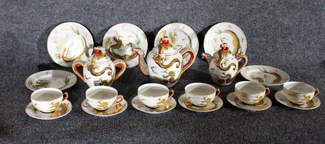 21 Piece Lithophane Geisha Girl Japanese Dragon Tea Set