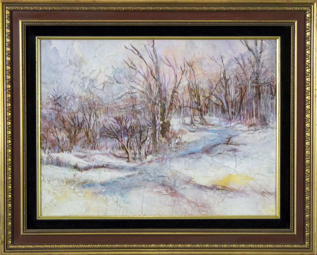 RUTH MCKEE 1929-2012, Pa Artist OIL/b WINTER LANDSCAPE