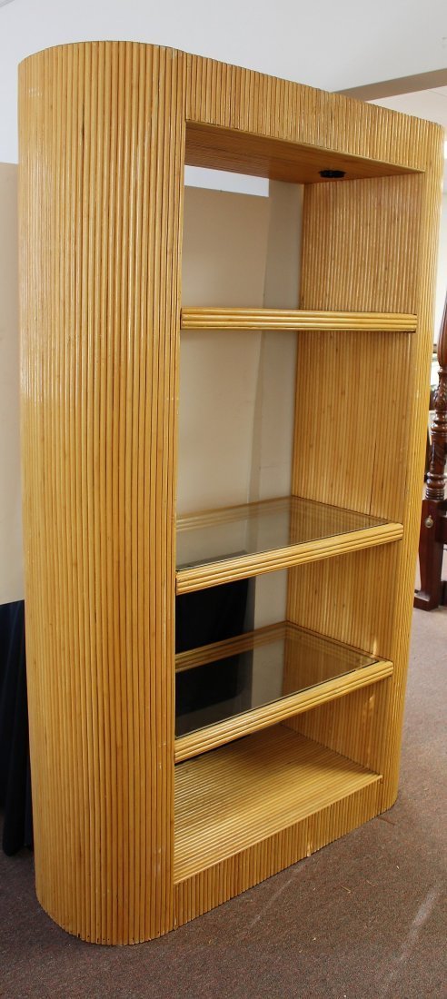 MID CENTURY MODERN BLOND RATTAN TALL ETERGE DISPLAY