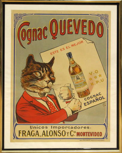 French Poster Cat Cognac Quevedo, Imp. Pichot Paris