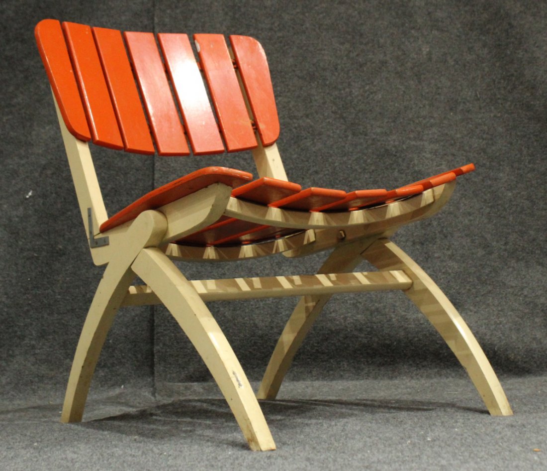 Mid Century Modern Herlag Orange Wood Slat Chair