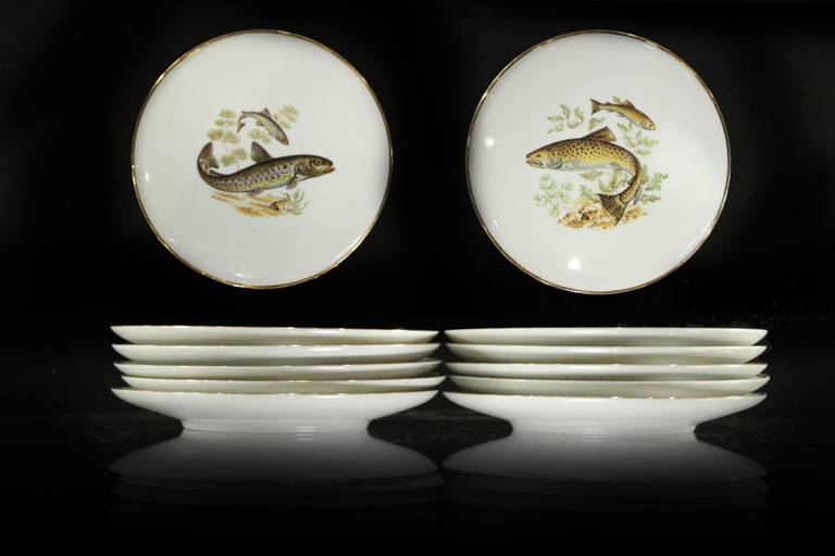 Antique Porcelain Fish Plates Bavaria , Western Germany