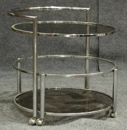 Mid Century Modern Tubular Chrome Round Circle Bar Cart