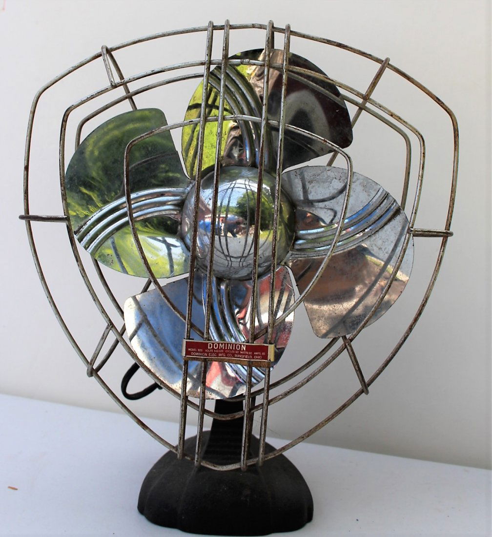 DOMINION, Art Deco Chrome Bladed Table Fan - 4 Blades