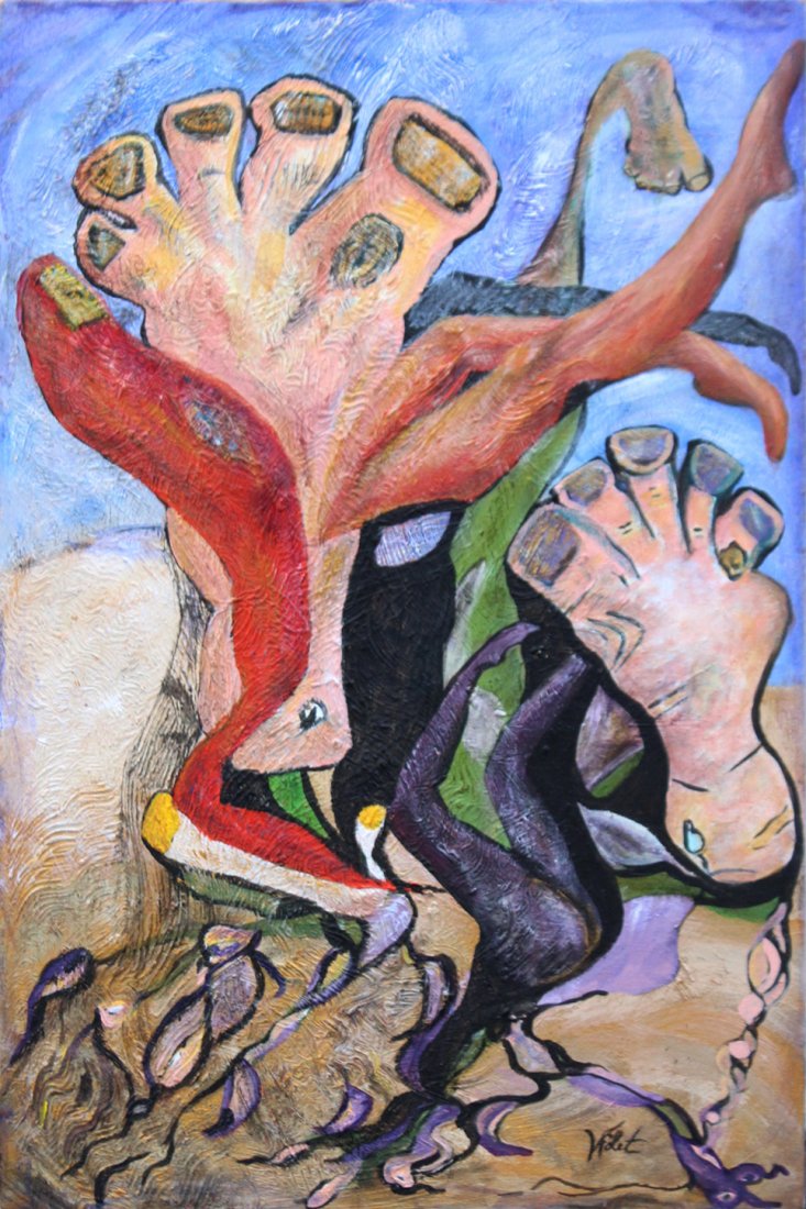 Violet, Mid Century Modern Surrealism Feet Oil/c