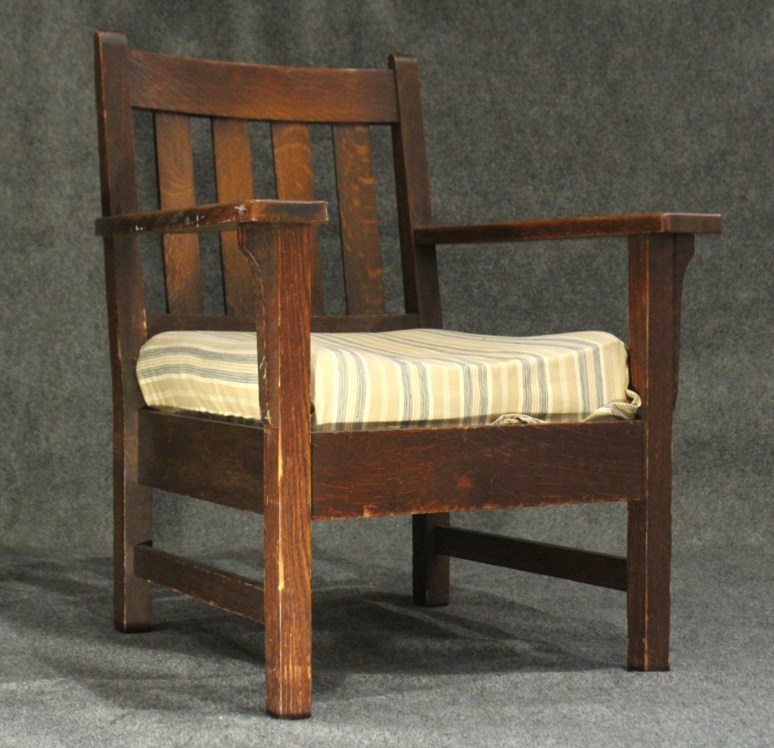 Circa 1920 Mission Oak Slat Back Arm Chair