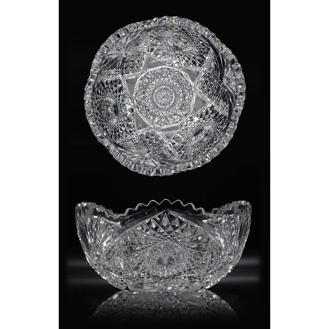 American Brilliant Cut Glass Bowl Pinwheel Cut Pattern