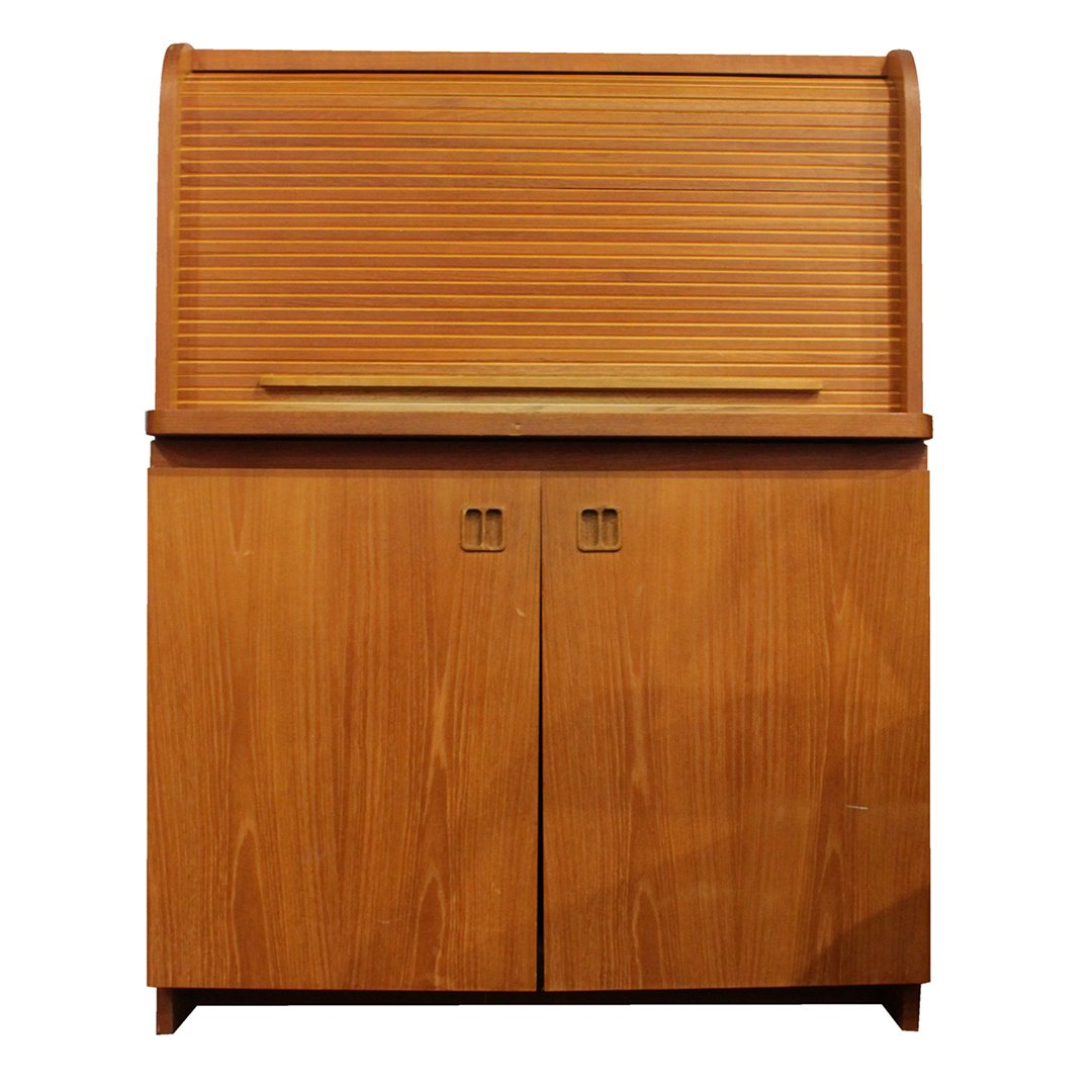 Danish Modern Roll Down Desk with Cabinet Base