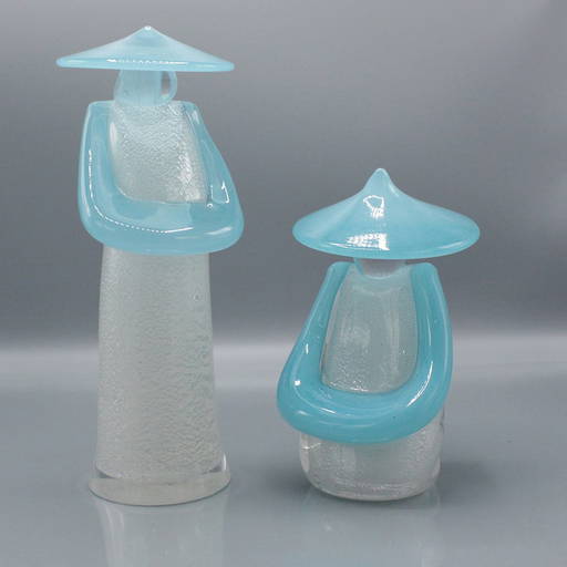 Two [2] Muranos Tyro Art Glass Chinese Couple Figures