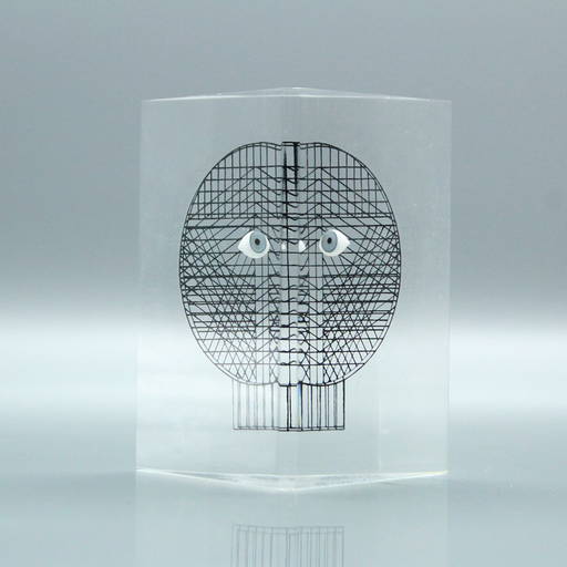 Unique Lucite Paperweight Kinetic Head With Eyes