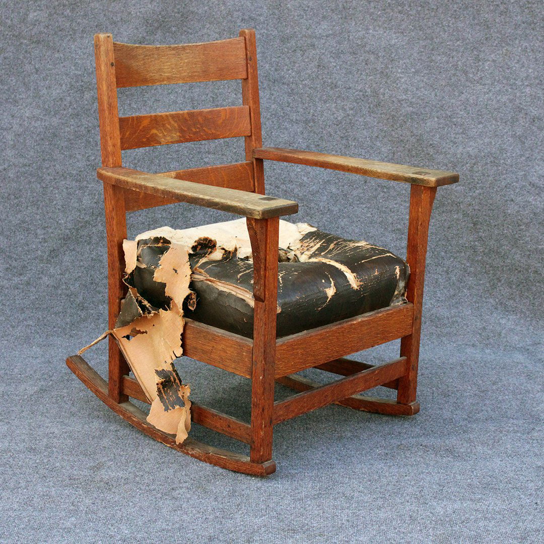 Antique Mission Oak Slat Back Arm Rocker All Pinned