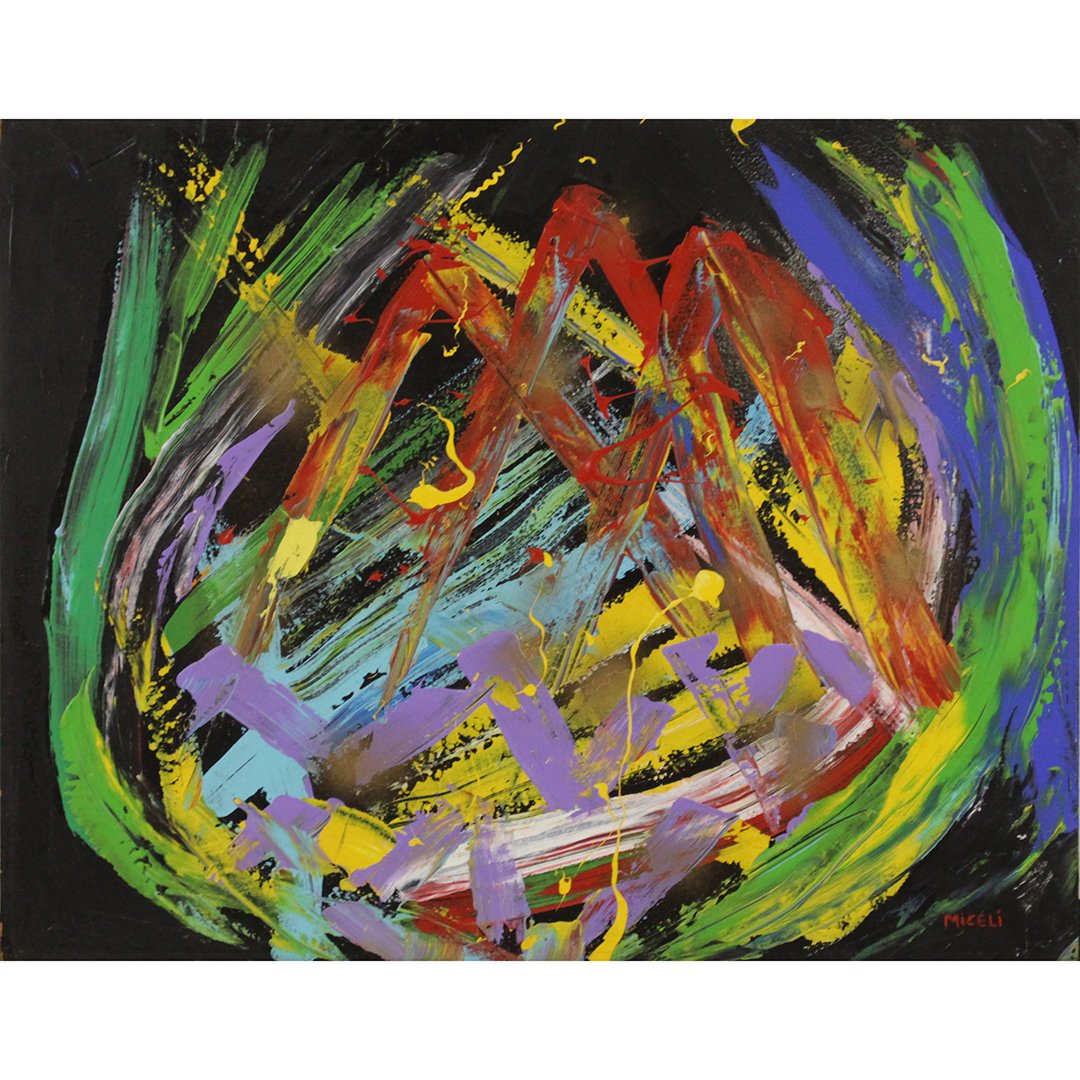 Frank Miceli, Mid-Century Modern Abstract Oil on Board