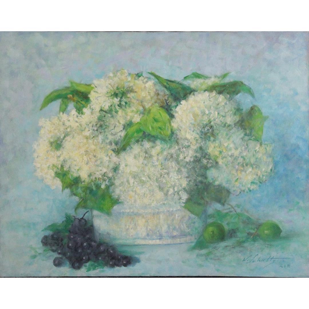 William J Schultz Estate Painting Oil/c Hydrangeas