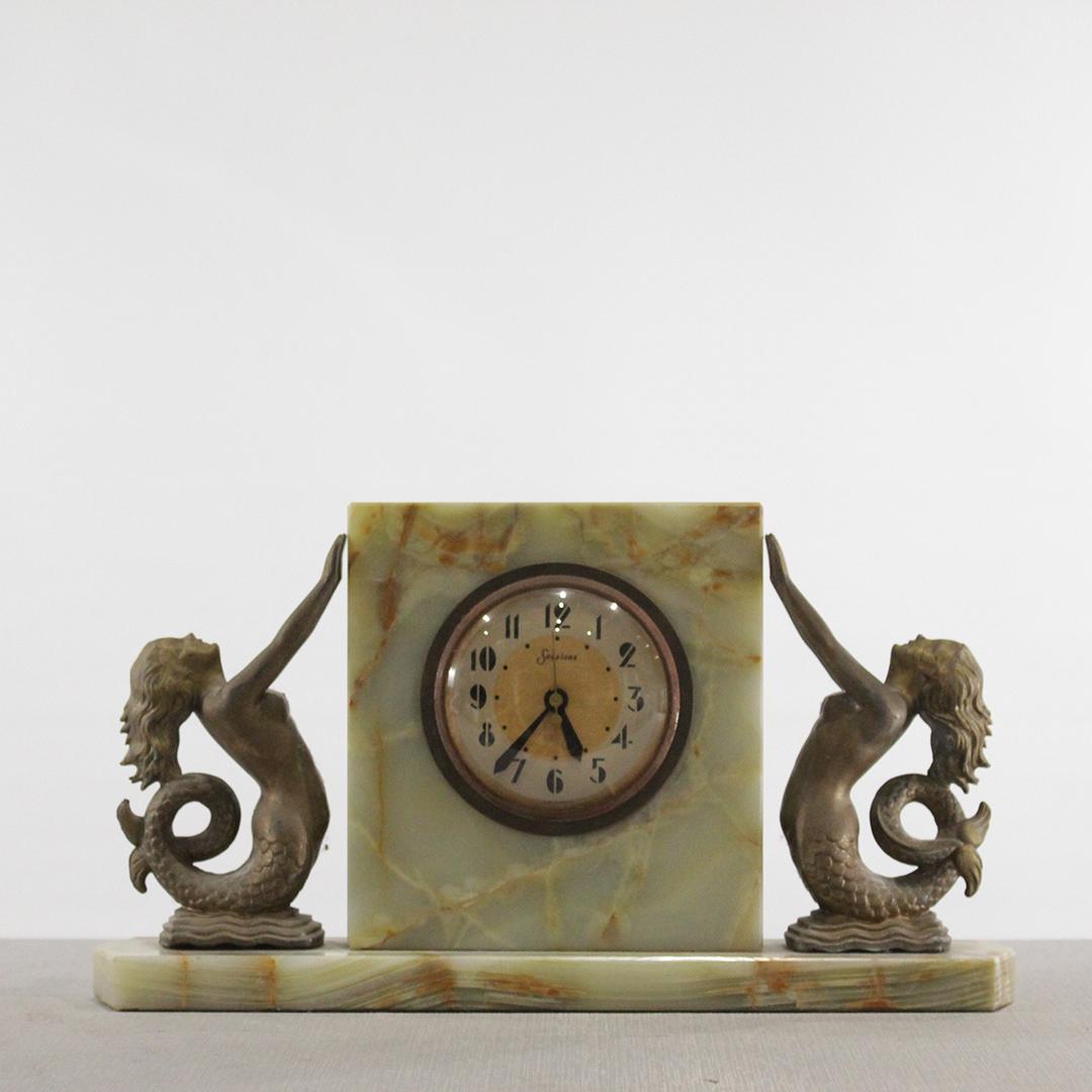 Sessions Art Deco Onyx Clock Mermaid Sides