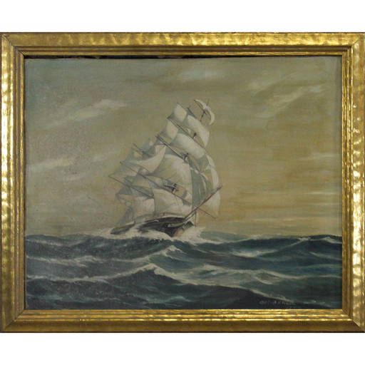 Capt. Bayard Fish Foulke 1944, Oil/c Full Sail Ship