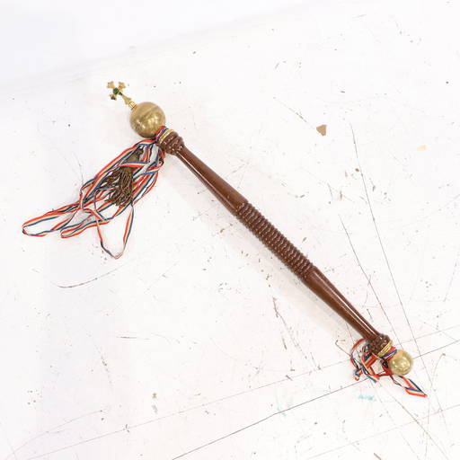 Religious Pope's Baton Wood Shaft Brass Ball Cross Top
