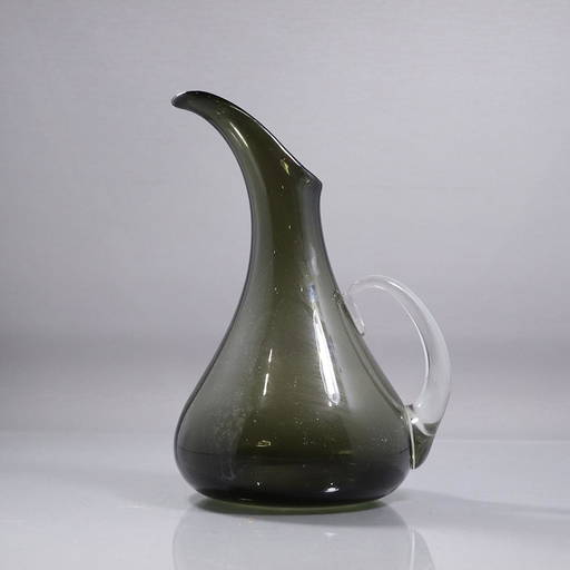 Mid Century Modern Smoked Glass Pitcher Applied Handle