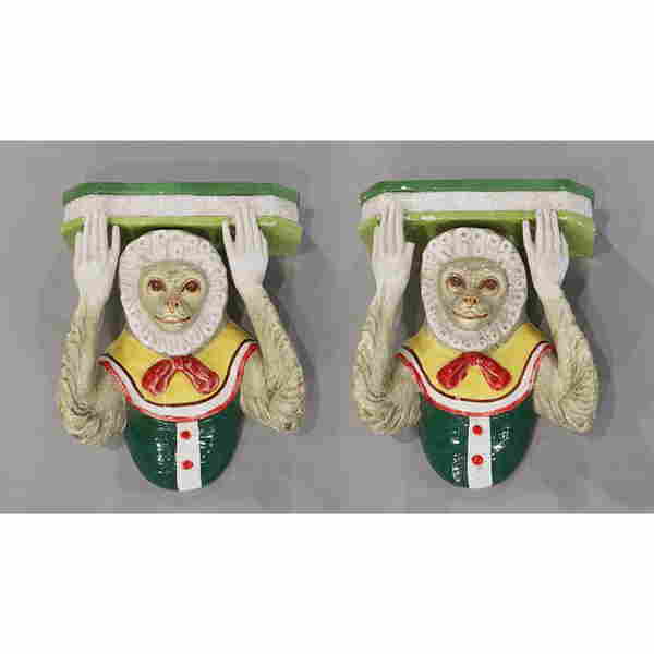 Pair Italian Glazed Pottery Whimsical Monkey Shelves - Jul 20, 2020 ...