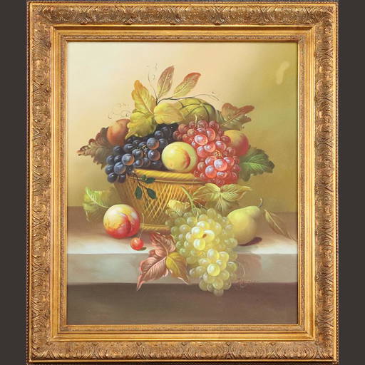 C Freeman, O/b 20th C Still Life Fruit Basket Painting