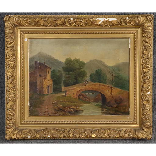 James Cameron 1817 1882 Oil/c Landscape Arch Bridge