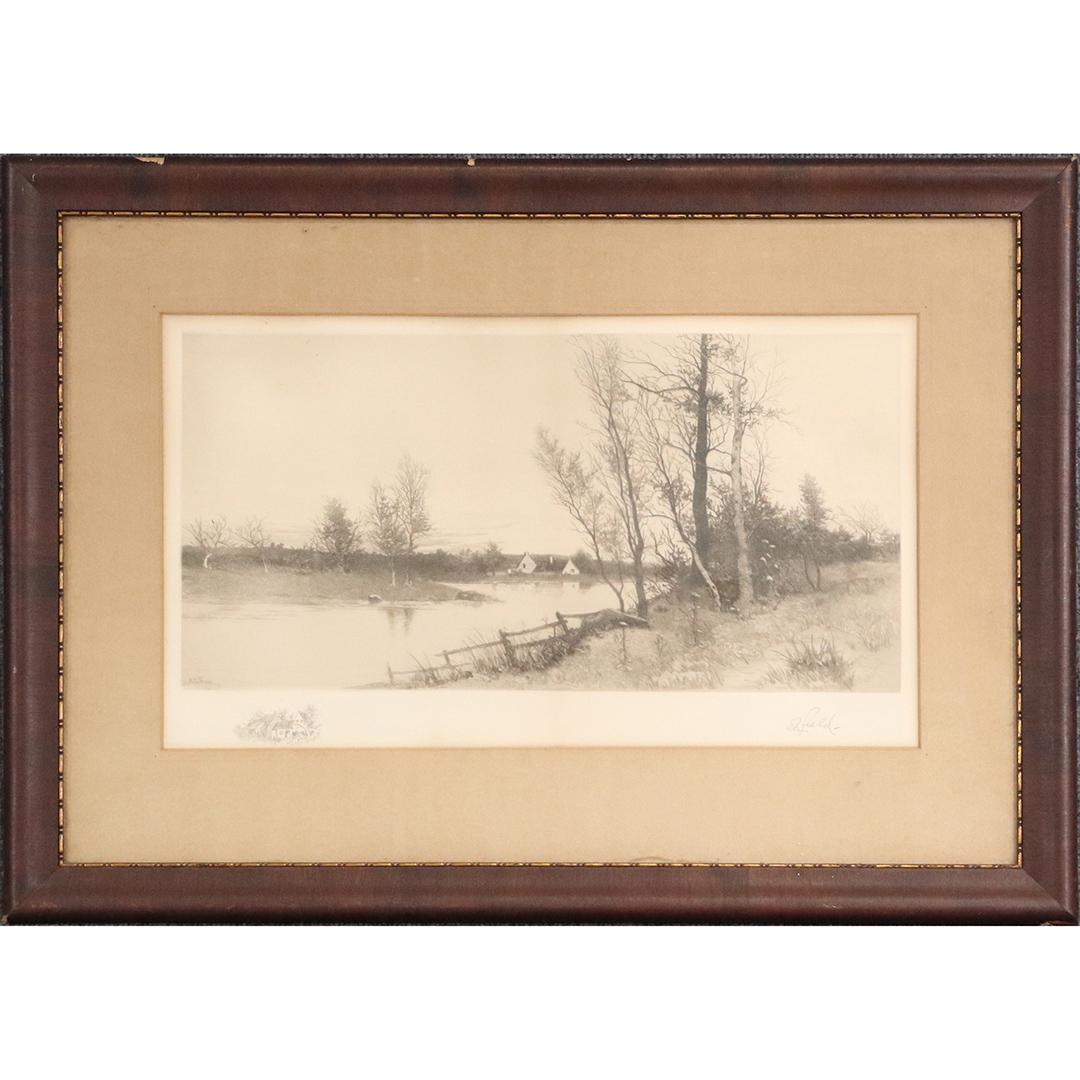 Edward Loyal Field Pencil Signed Etching Lake Landscape