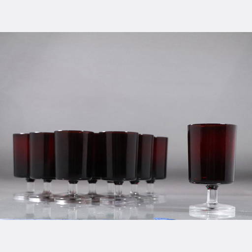 10 Vintage Ruby Red With Clear Base Stemware