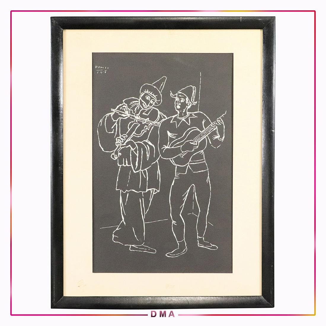 Pablo Picasso, Vintage Lithograph Jester Musicians
