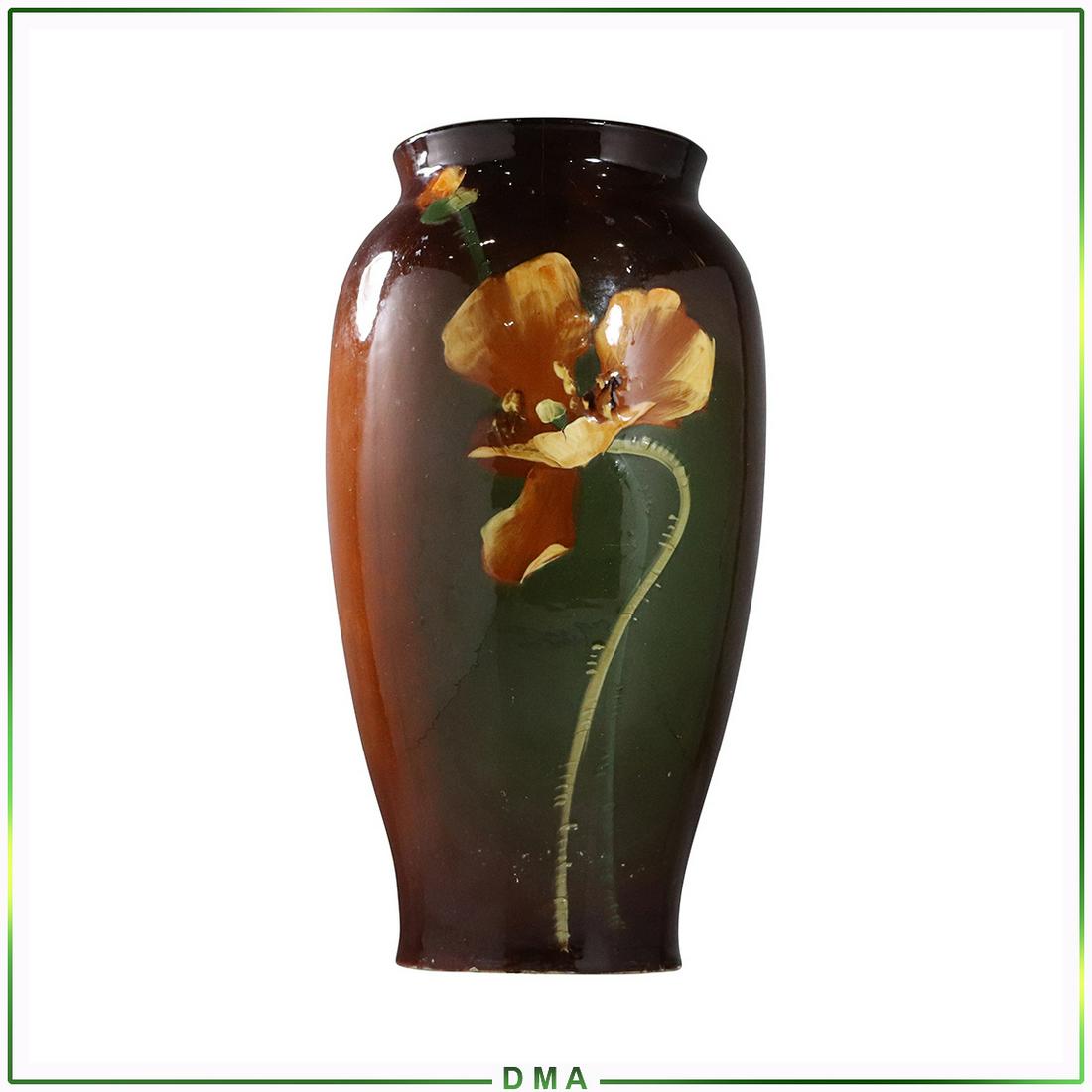 Ruko Radford Art Pottery Brown Glaze Vase With Flower