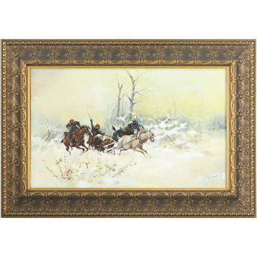 Jozef Brandt 1841 1915 Attributed, Winter Chase, Oil/b