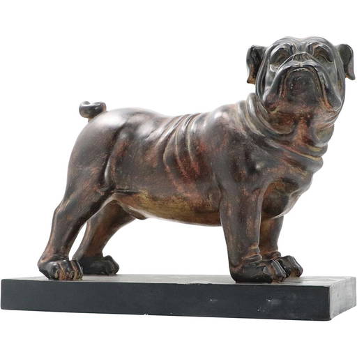 Bronze Pug Dog Figure Statue On Base